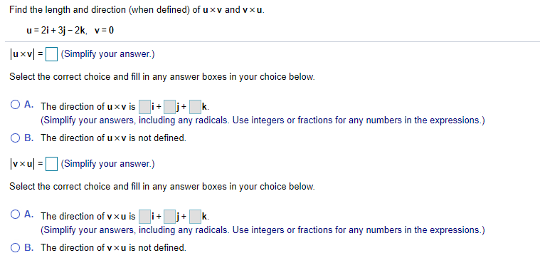 Solved Find the length and direction (when defined) of u xv | Chegg.com