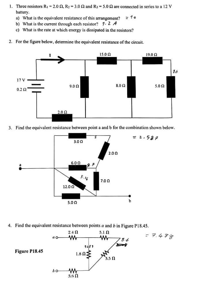 Solved 1. Three resistors R1=2.0Ω,R2=3.0Ω and R3=5.0Ω are | Chegg.com