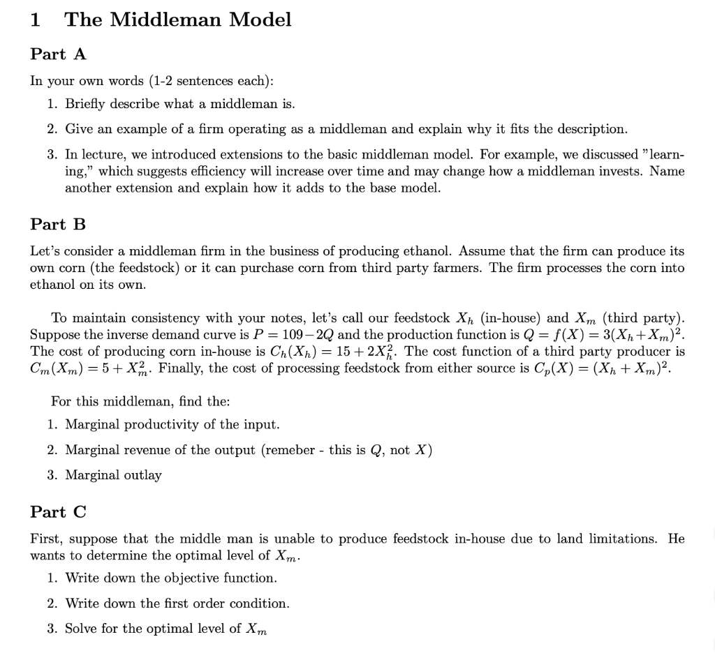 1 The Middleman Model Part A In your own words (1-2 | Chegg.com