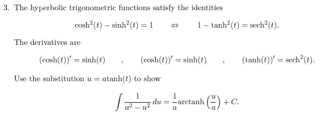 Solved 3. The hyperbolic trigonometric functions satisfy the | Chegg.com
