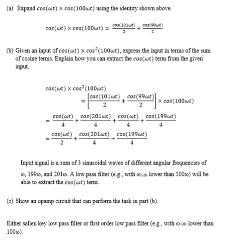 Solved (a) Expand cos(wt) x cos(100wt) using the identity | Chegg.com