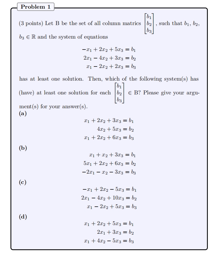 Solved Problem 1(3 ﻿points) ﻿Let B ﻿be the set of all column | Chegg.com