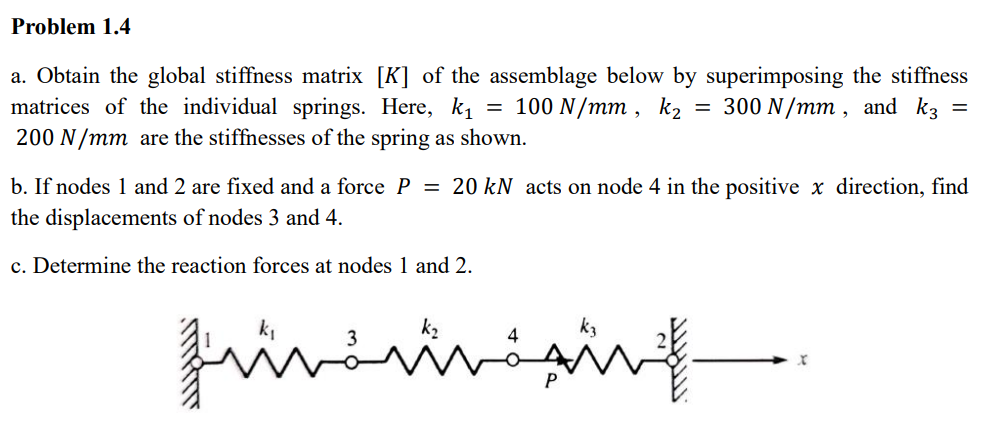 Solved Problem 1.4a. ﻿Obtain the global stiffness matrix | Chegg.com