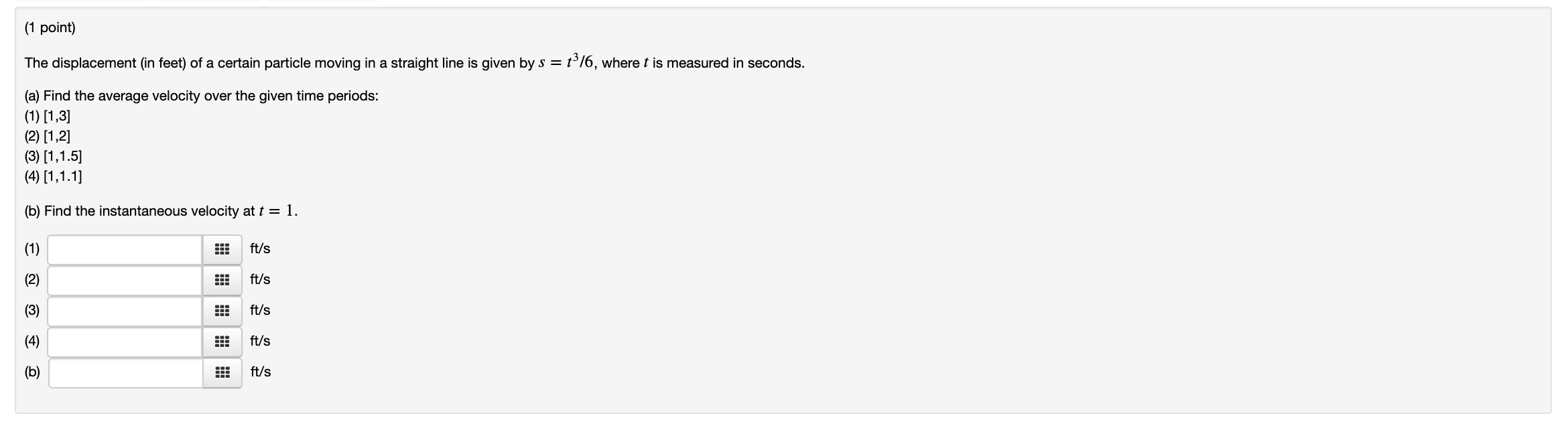 Solved (1 point) The displacement (in feet) of a certain | Chegg.com