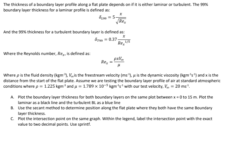 Solved The thickness of a boundary layer profile along a | Chegg.com