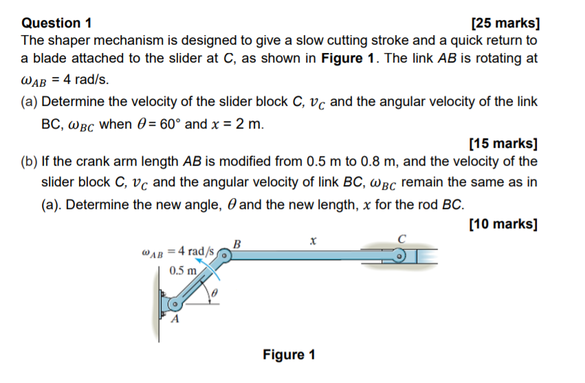 Solved Question 1 [25 marks] The shaper mechanism is | Chegg.com