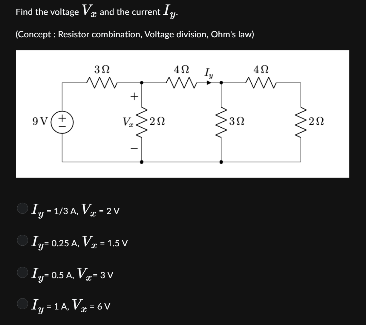 Solved Find the voltage Vx ﻿and the current Iy.(Concept : | Chegg.com
