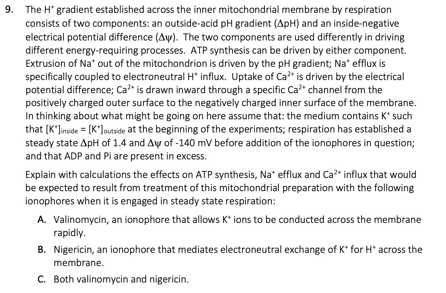 9. The H* gradient established across the inner | Chegg.com