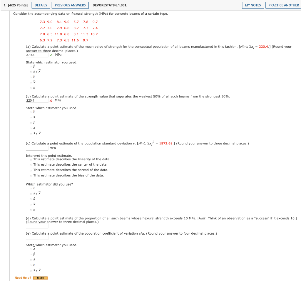 Solved 1. [4/25 Points] DETAILS PREVIOUS ANSWERS DEVORESTAT9 | Chegg.com