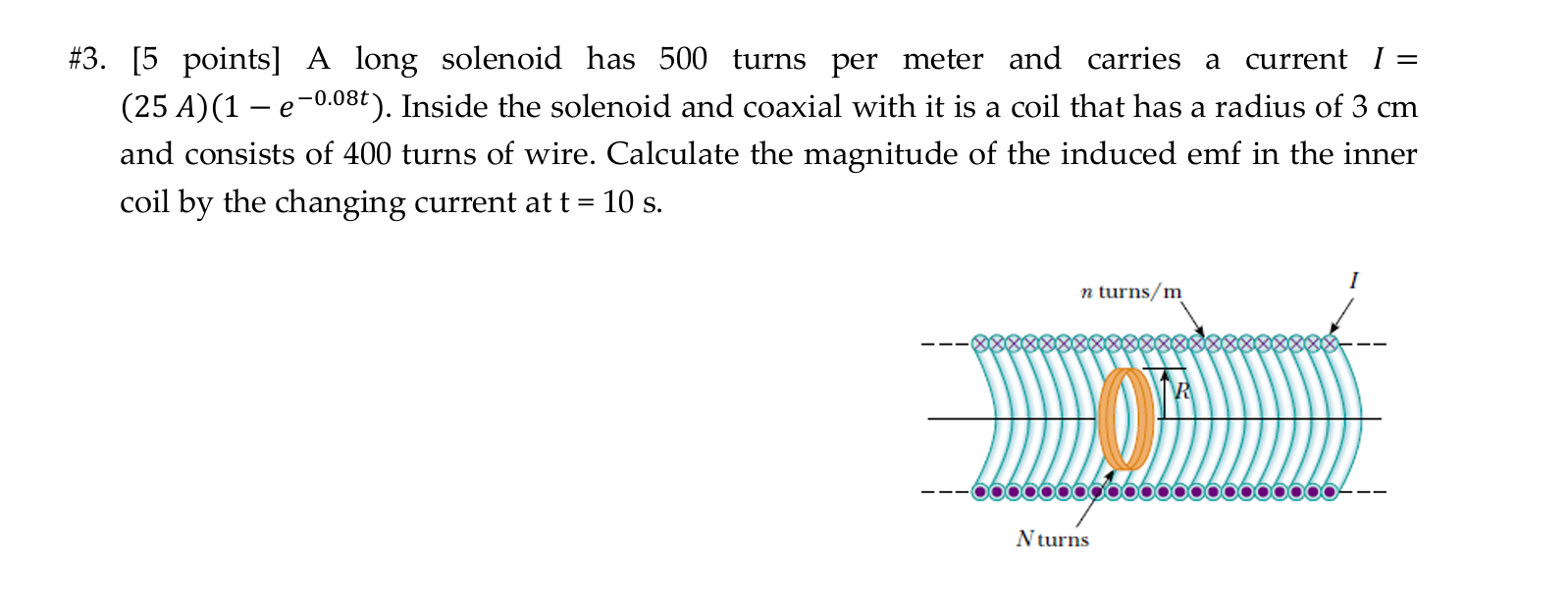 Solved #3. [5 ﻿points] ﻿A long solenoid has 500 ﻿turns per | Chegg.com