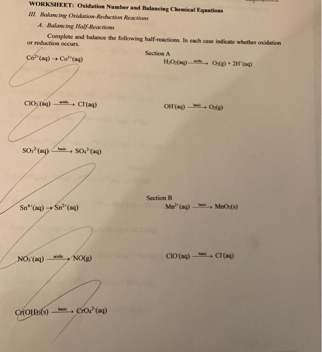 Solved WORKSHEET: Oxidation Number and Balancing Chemical | Chegg.com