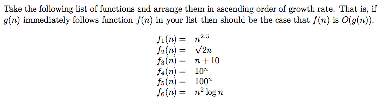 Solved Take the following list of functions and arrange them | Chegg.com