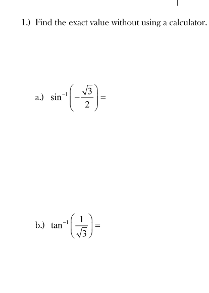 1.) Find the exact value without using a calculator. | Chegg.com