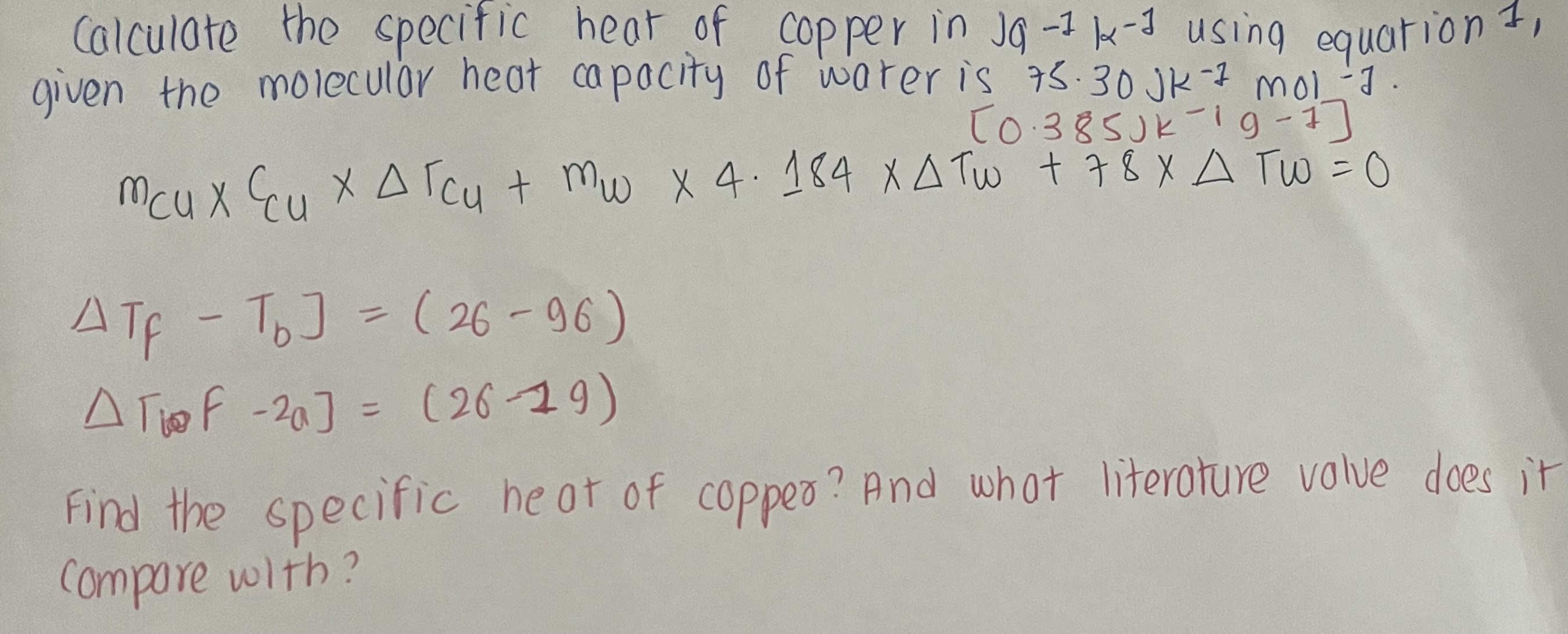 Calculate the specific heat of copper in Jq-1 α−1 | Chegg.com