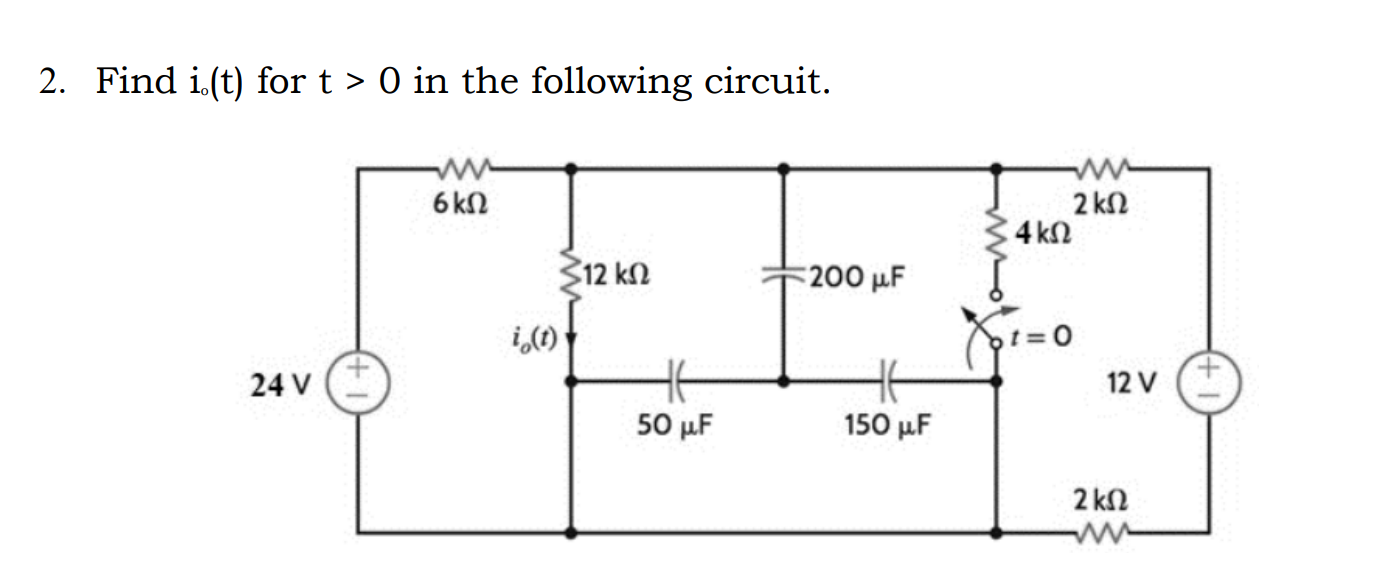 Solved Find io(t) ﻿for t>0 ﻿in the following circuit. | Chegg.com