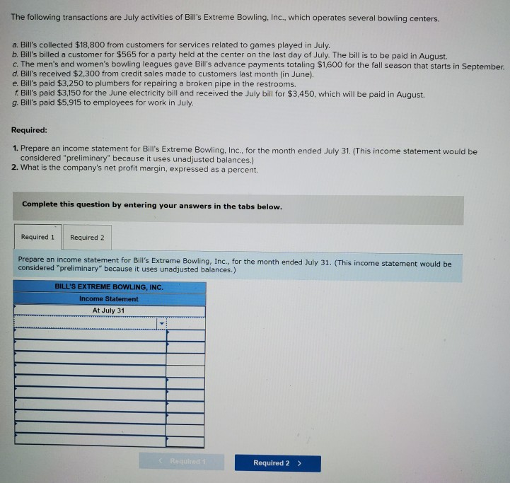 Solved The following transactions are July activities of | Chegg.com