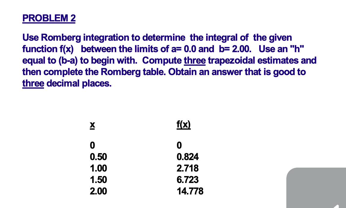 Solved PROBLEM 2 Use Romberg integration to determine the | Chegg.com