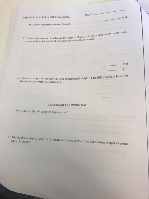 Solved SECTION DATE REPORT FOR EXPERIMENT 15 INSTRUCTOR ive | Chegg.com