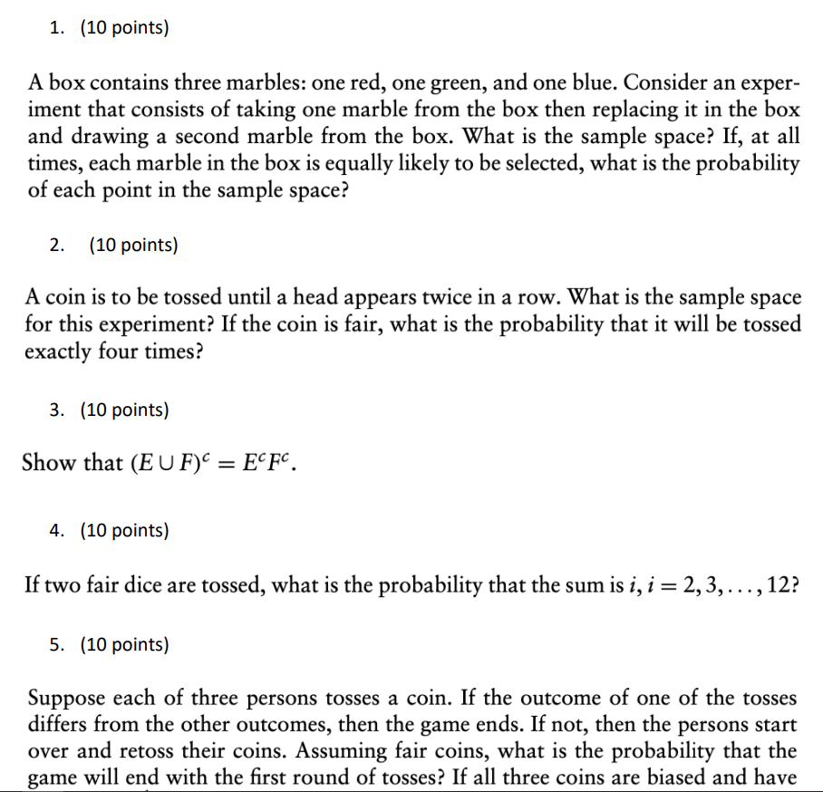 Solved A box contains three marbles: one red, one green, and | Chegg.com
