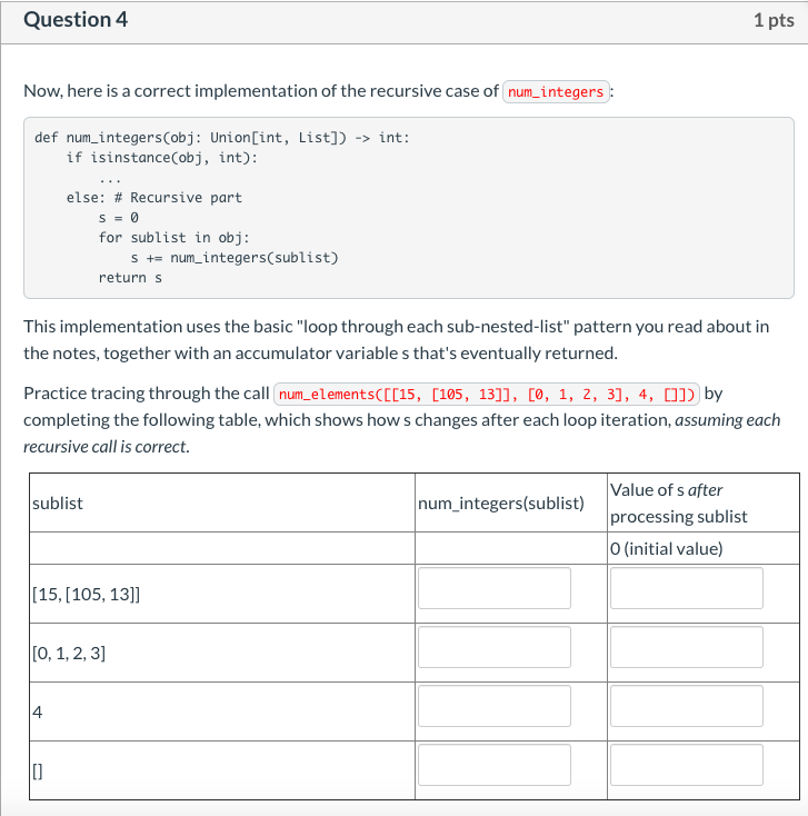 Solved Question 1 1 pts Recall our recursive definition of a | Chegg.com