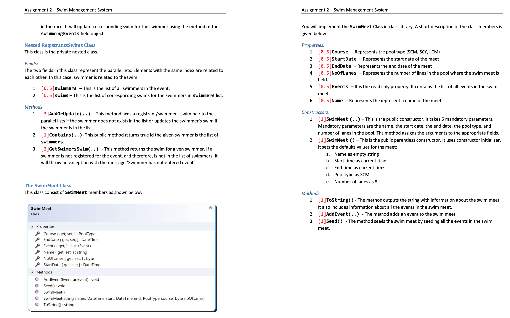 Assignment 2-Swim Management System Assignment 2-Swim | Chegg.com