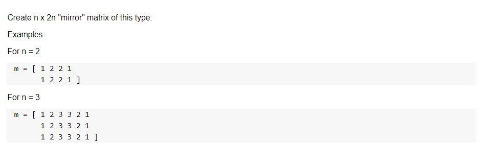 Solved use Matlab code to create n x 2n "mirror" matrix of | Chegg.com