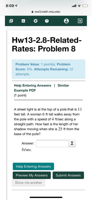 Solved 8:09 1 ww3.math.msu.edu Hw13-2.8-Related- Rates: | Chegg.com Solved 8:09 1 ww3.math.msu.edu Hw13-2.8-Related- Rates: | Chegg.com