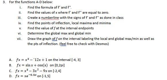 Solved 3. For the functions A-D below: i. Find the formula | Chegg.com