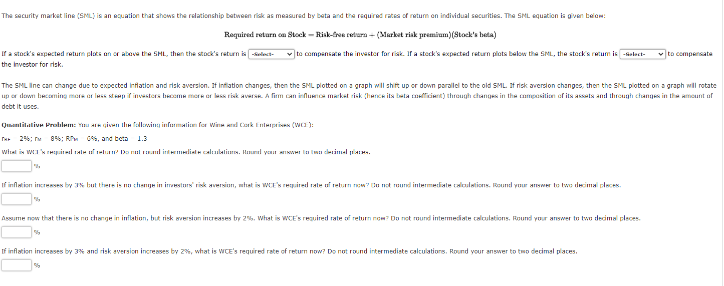 Solved The security market line (SML) is an equation that | Chegg.com