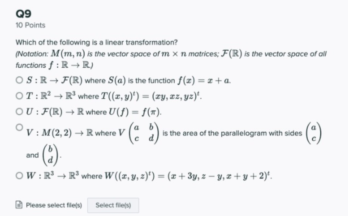 Solved Q9 10 Points Which of the following is a linear | Chegg.com
