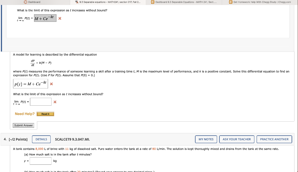 Solved Dashboard W 2.3 Separable equations - MATH241, | Chegg.com