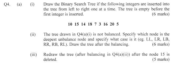 Solved Q4. (a) ) (1) Draw the Binary Search Tree if the | Chegg.com