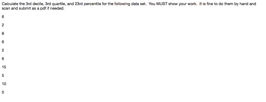 Solved Calculate the 3rd decile, 3rd quartile, and 23rd | Chegg.com