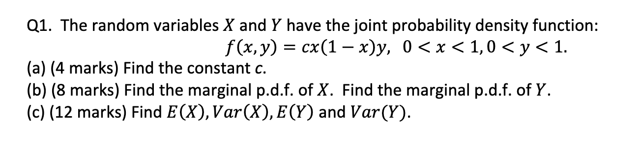 Solved Q1. The random variables X and Y have the joint | Chegg.com