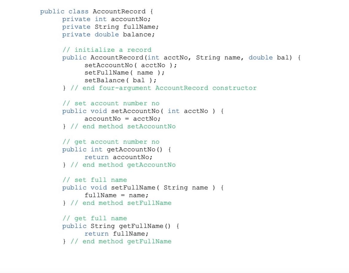 Solved public class AccountRecord } private int accountNo; | Chegg.com