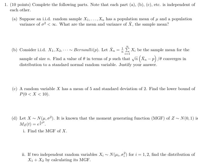 Solved (10 ﻿points) ﻿Complete the following parts. Note that | Chegg.com