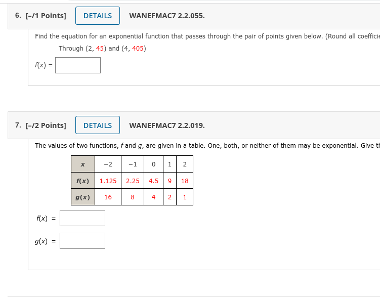 Solved WANEFMAC7 2.2.047. Model the data using an | Chegg.com