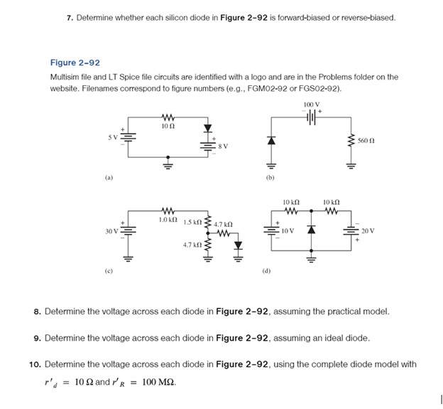 Solved Determine whether each silicon diode in Figure 2-92 | Chegg.com