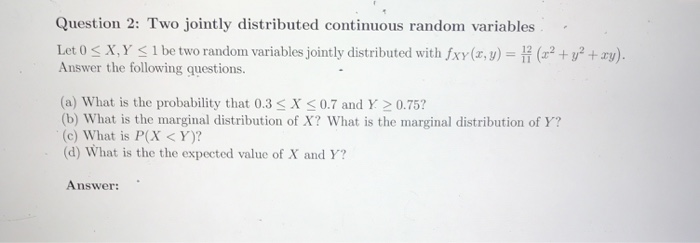 Solved Question 1: Two jointly distributed discrete random | Chegg.com