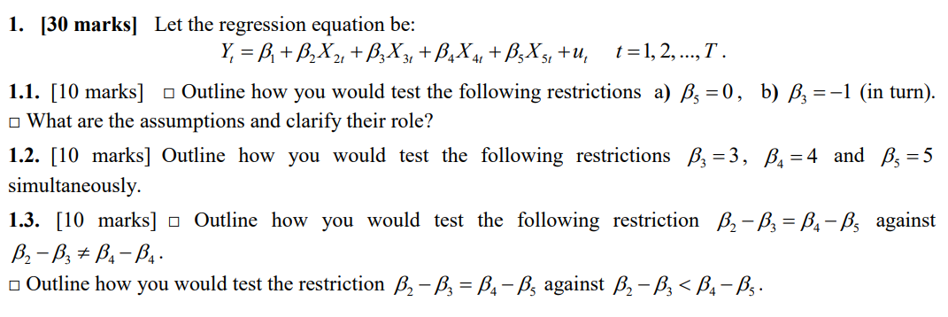1 [30 Marks] Let The Regression Equation Be