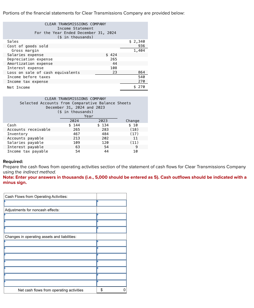 Solved Portions of the financial statements for Clear | Chegg.com