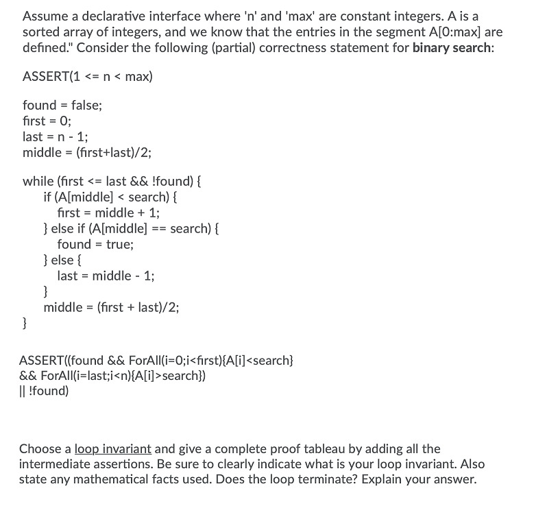 Assume a declarative interface where 'n' and 'max' | Chegg.com