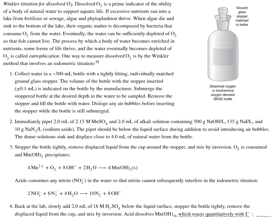 를 Winkler titration for dissolved 02. Dissolved O, is | Chegg.com