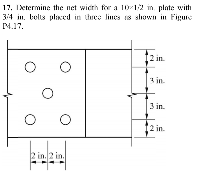 Solved 17. Determine the net width for a 10x1/2 in. plate | Chegg.com