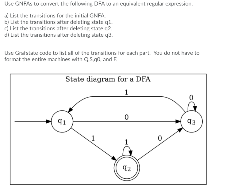 Solved Use GNFAs to convert the following DFA to an | Chegg.com