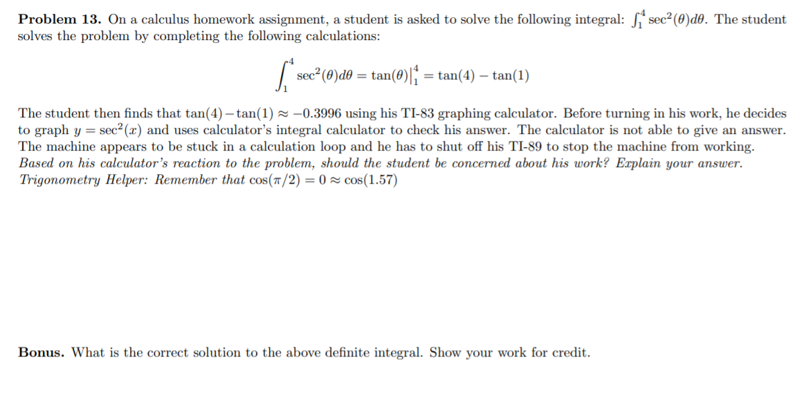 Solved Problem 13. On a calculus homework assignment, a | Chegg.com