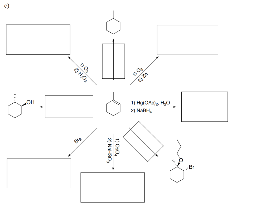 Solved 1) O3 2) H2O2 1) O3 2) Zn HO . من 1) Hg(OAc)2, H2O 2) | Chegg.com