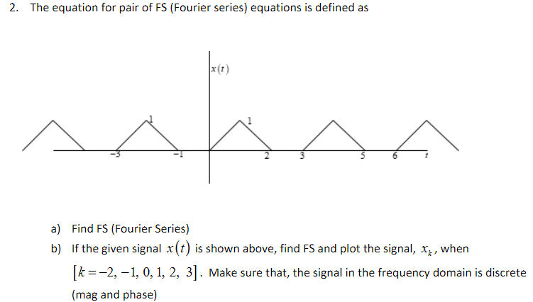 Solved 2. The equation for pair of FS (Fourier series) | Chegg.com