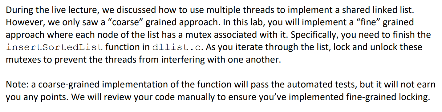 Solved *HAS TO BE FINE GRAINED THREADING NOT COURSE | Chegg.com