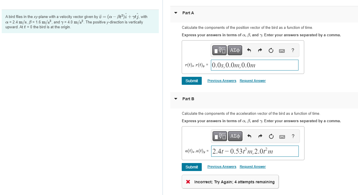 Solved A bird flies in the xy-plane with a velocity vector | Chegg.com